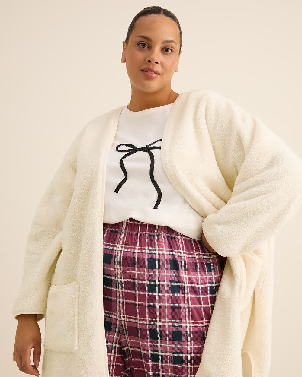 ti Voglio Plus Size White Sherpa Overpiece Mid-Length Women’s Cardigan ...