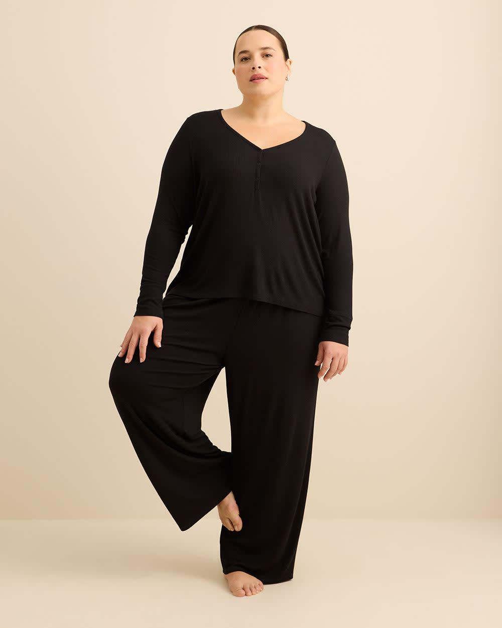 Black Rib Henley Neck Pyjama Top - ti Voglio | Penningtons