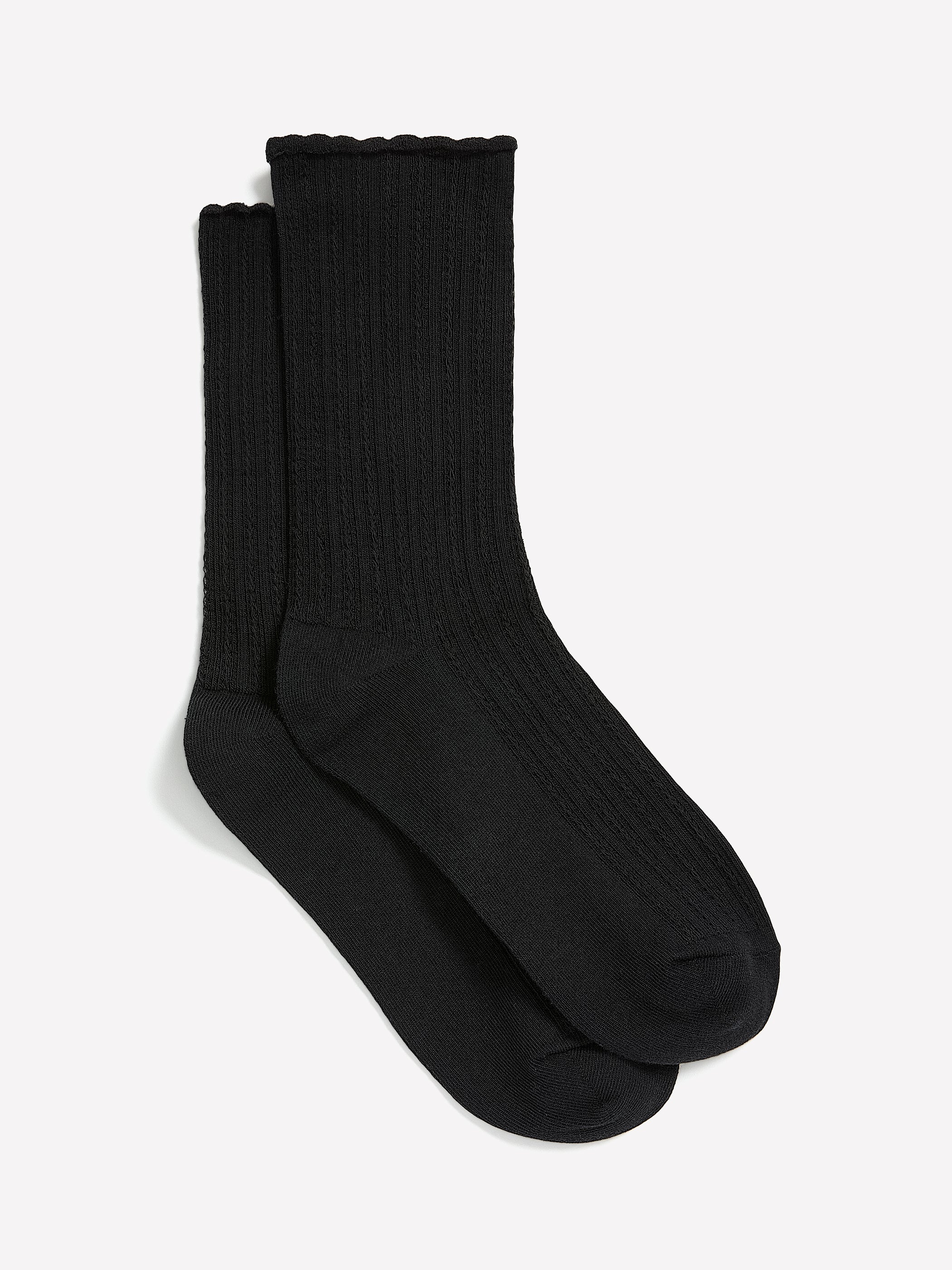 Black Textured Crew Socks with Scalloped Edge | Penningtons