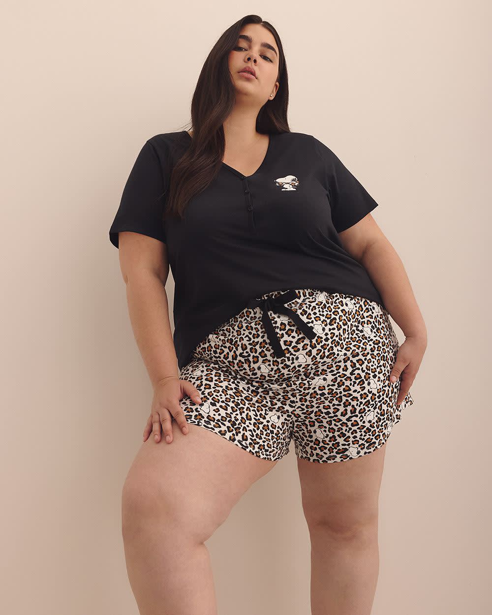 Black Snoopy Henley-Neck Pyjama Top - ti Voglio | Penningtons