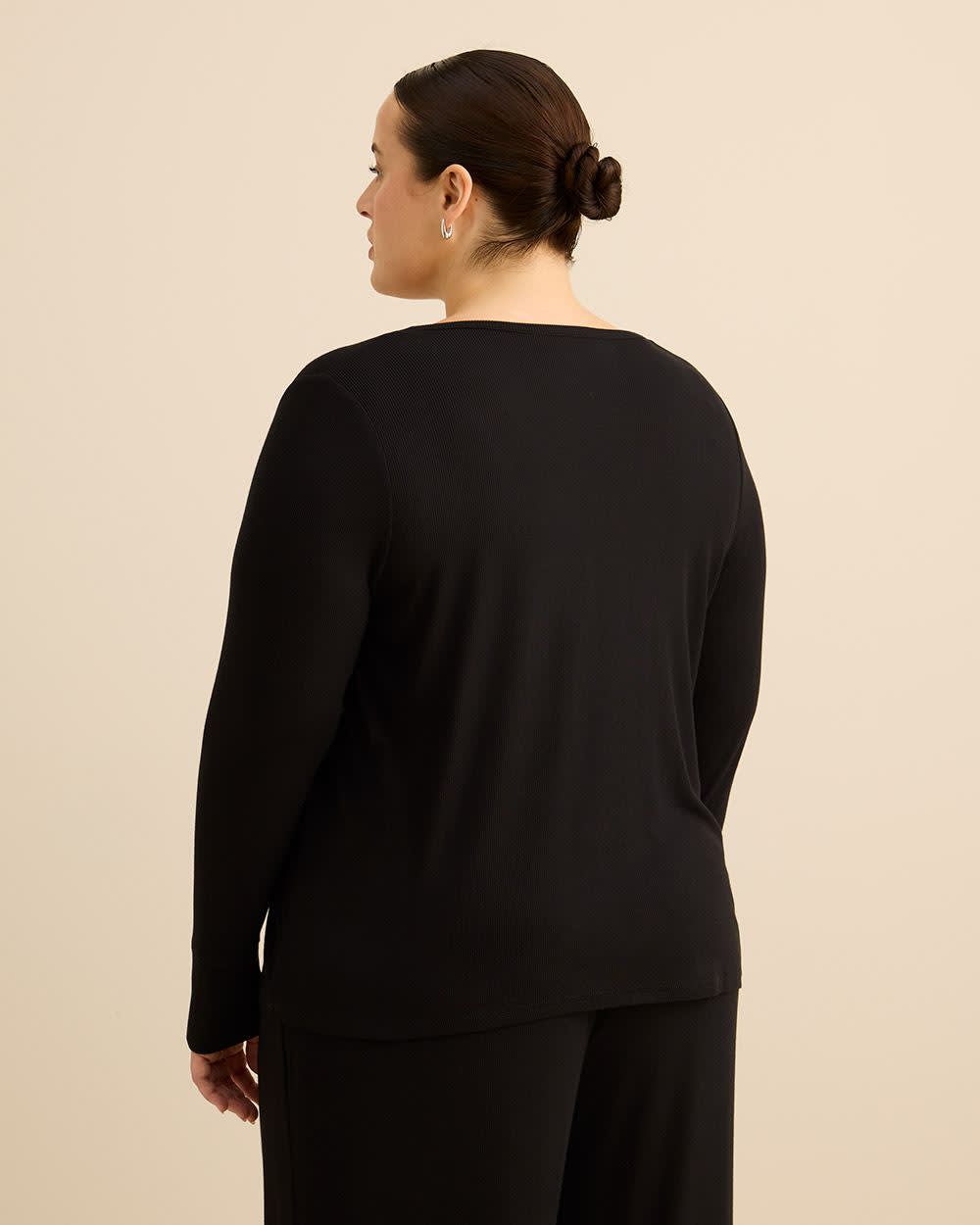 Black Rib Henley Neck Pyjama Top - ti Voglio | Penningtons