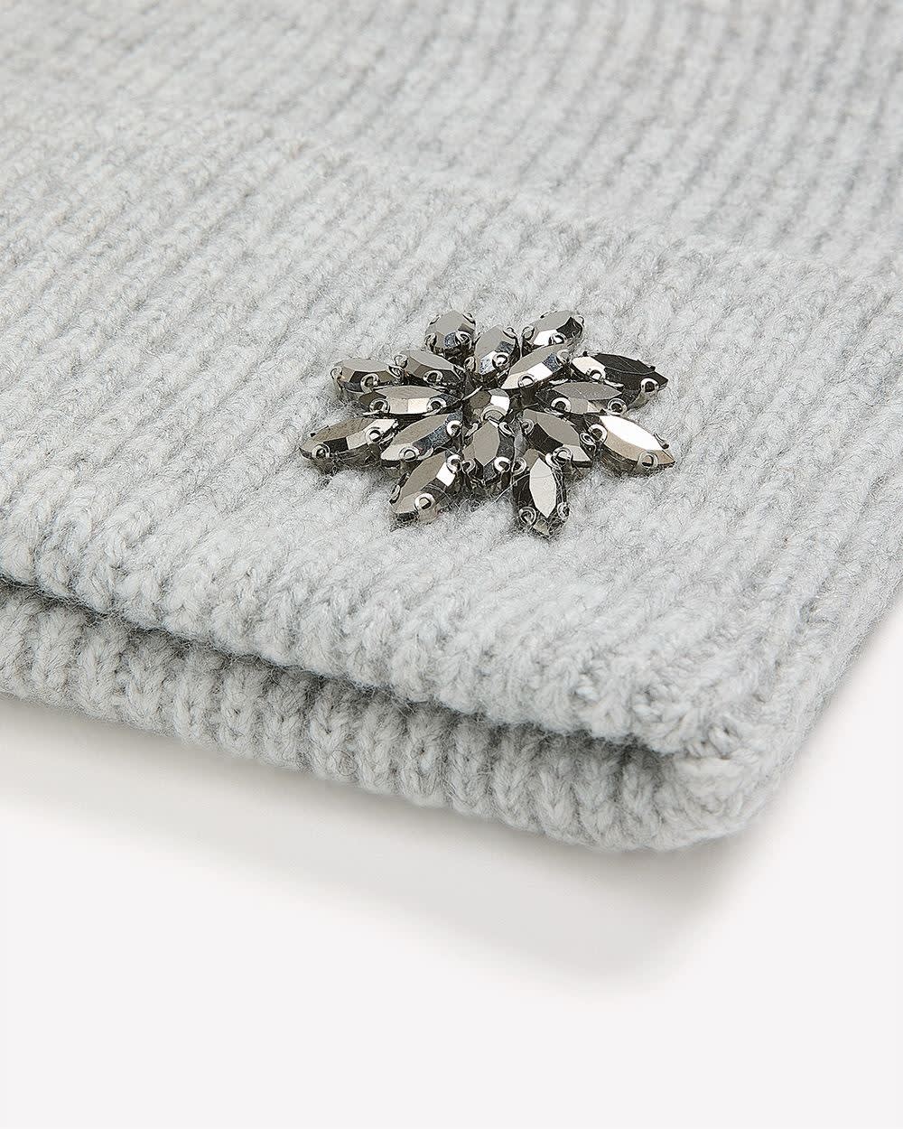 Tuque en tricot côtelé gris avec fleur bijou pour femmes – Penningtons