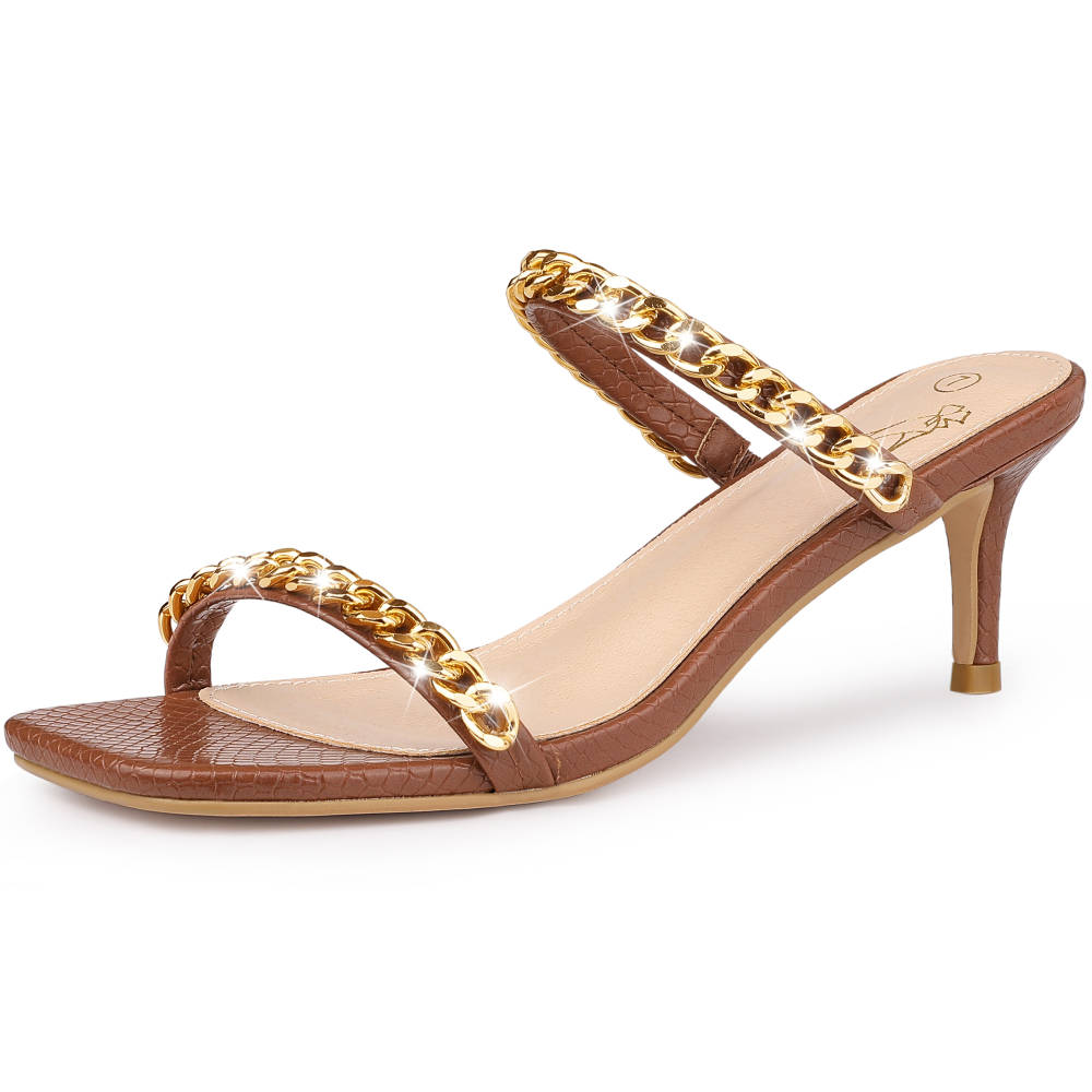 Allegra K - Square Toe Chain Stiletto Heel Slide Sandal - Penningtons