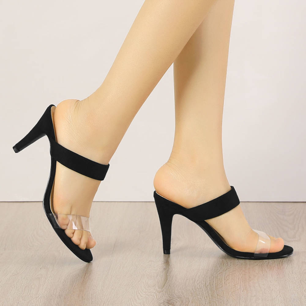 Allegra K- Clear Strap Stiletto Heel Slides Sandals - Penningtons