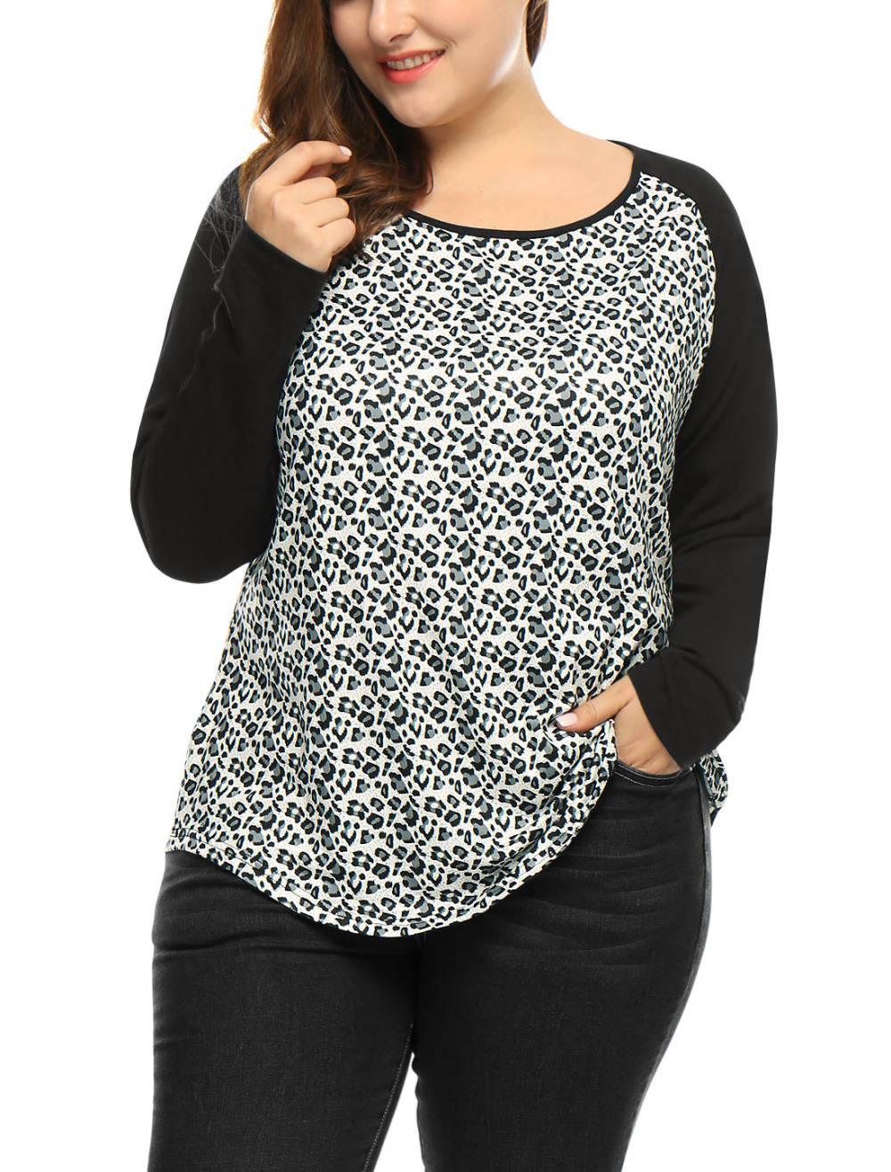 Agnes Orinda - Leopard Print Colorblock Raglan T-Shirts - Penningtons