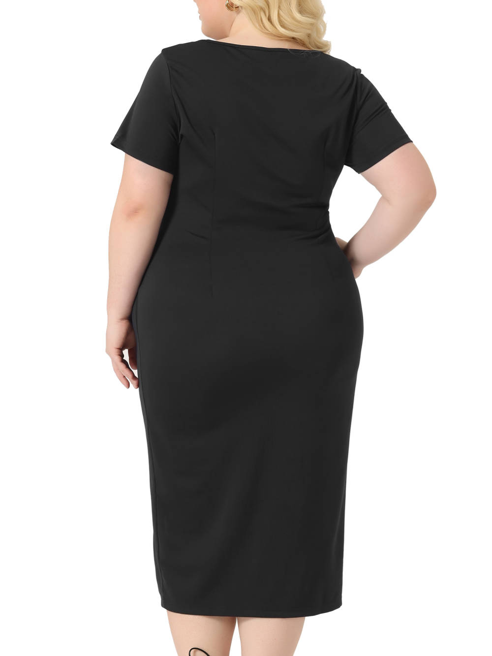 Agnes Orinda - Round Neck Knot Front Short Sleeve Side Split Dresses ...