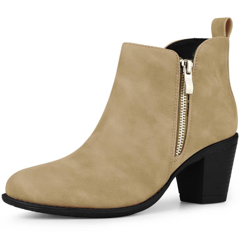 Allegra K- Low Chunky Heel Zipper Western Ankle Booties - Penningtons