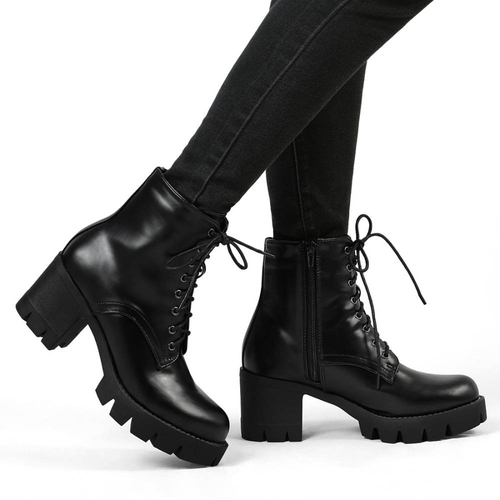 Allegra K- Platform Chunky Heels Combat Boots - Penningtons