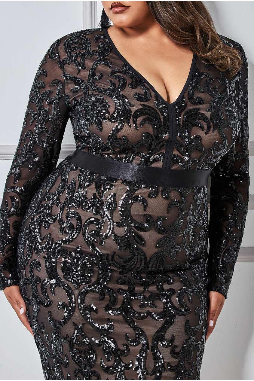 Goddiva - Robe mi-longue à sequins et maille - Penningtons