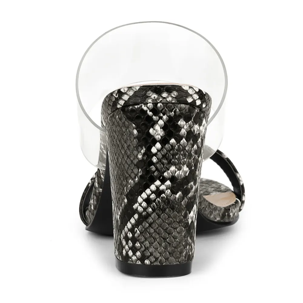Allegra K - Snake Print Block Heel Clear Slide Sandals - Penningtons