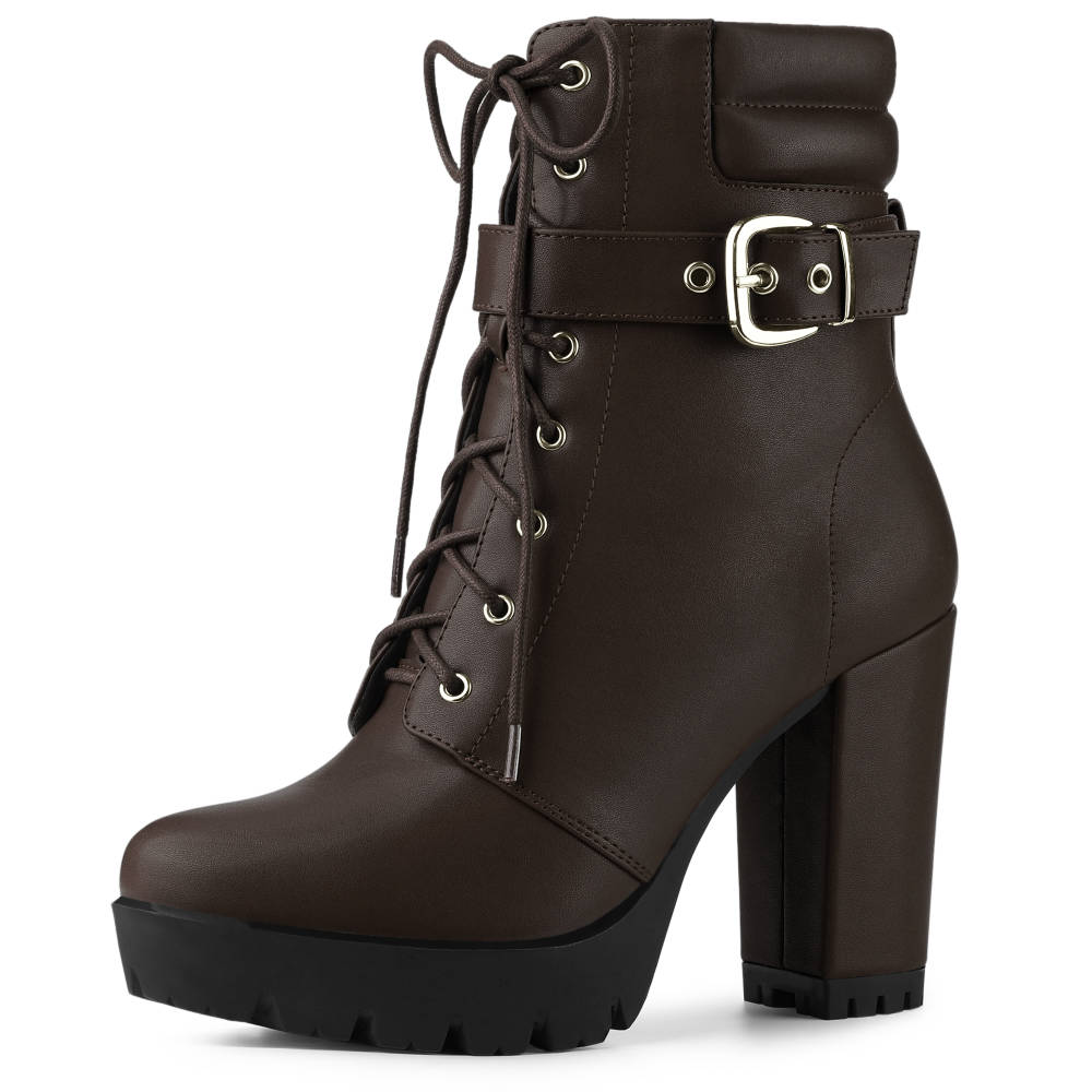 Allegra K - Platform Buckle Lace Up Heeled Ankle Boot - Penningtons