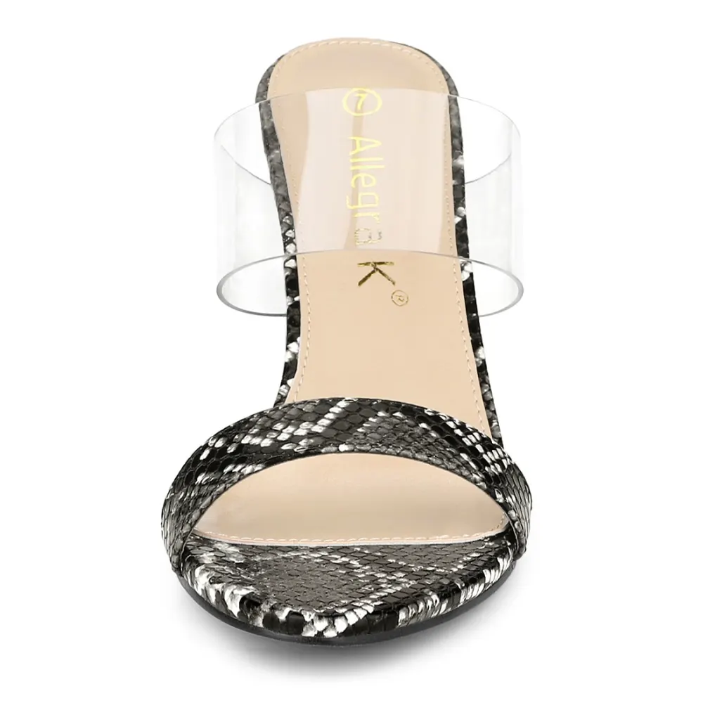 Allegra K - Snake Print Block Heel Clear Slide Sandals - Penningtons