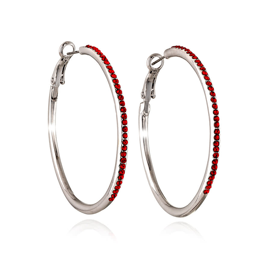 Silvertone Crystal Siam Red Pave Hoop Earrings by Callura - Penningtons