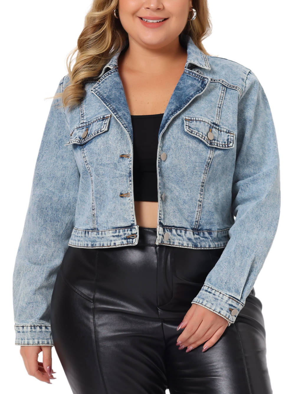 Agnes Orinda - Retro Notched Lapel Washed Crop Jean Jacket - Penningtons