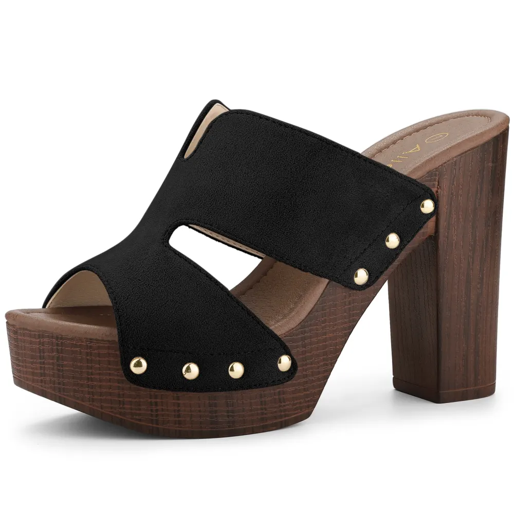Allegra K- Platform High Block Heel Slides Sandals - Penningtons