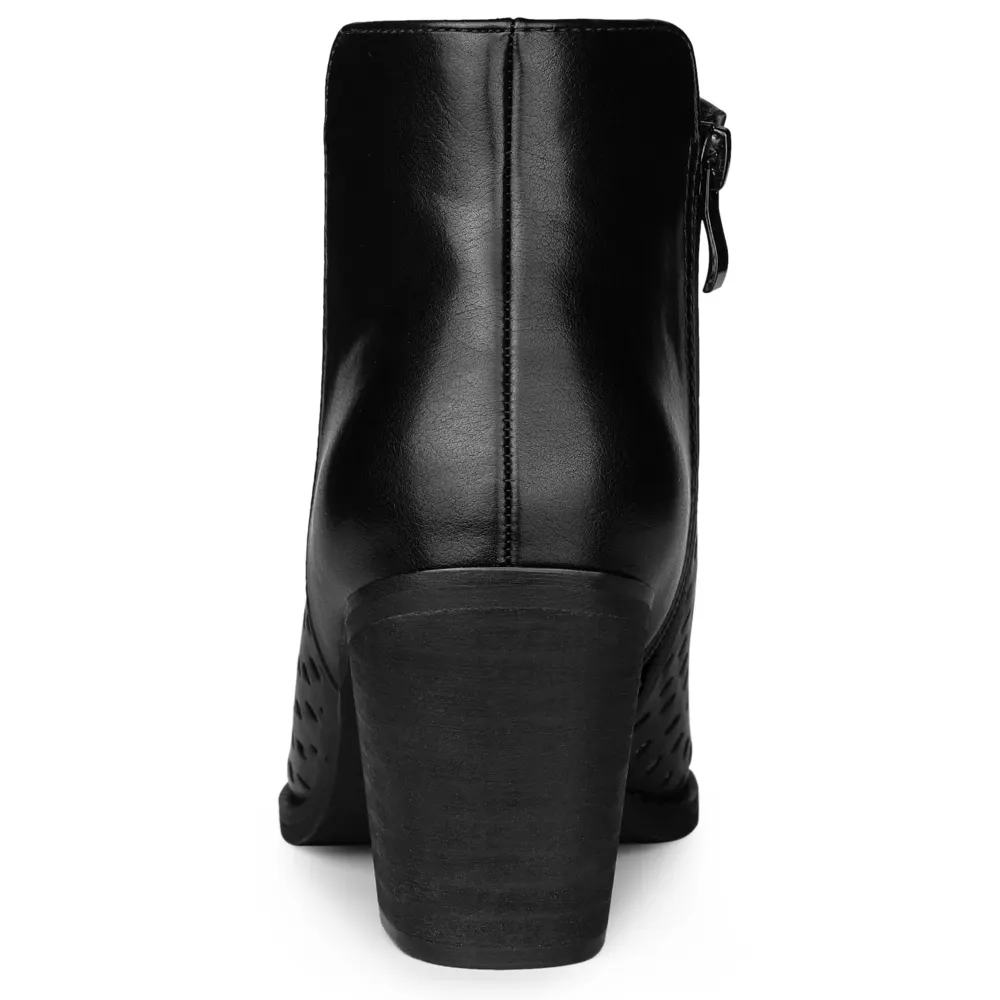 Allegra K - Low Heels Cut Out Western Ankle Boots - Penningtons