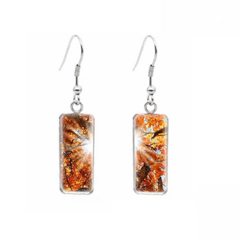 Orange Fall Foliage Trees Rectangular Drop Earrings - Don't AsK ...