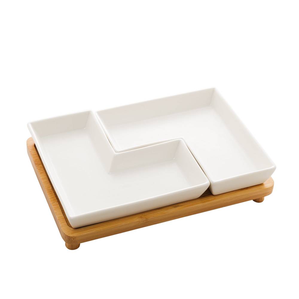 Matt Collection Plateau de service avec 2 plats en porcelaine Blanc ...