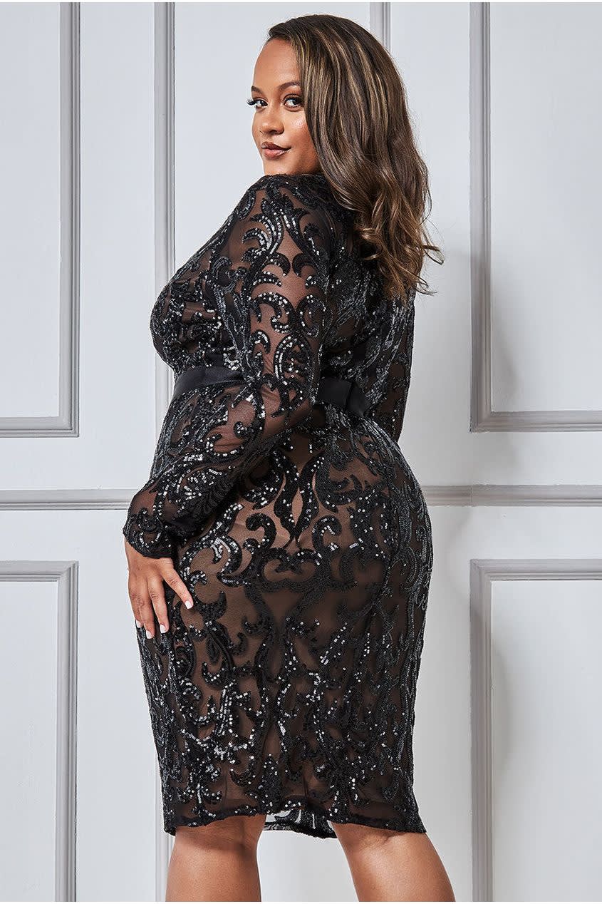 Goddiva - Robe mi-longue à sequins et maille - Penningtons