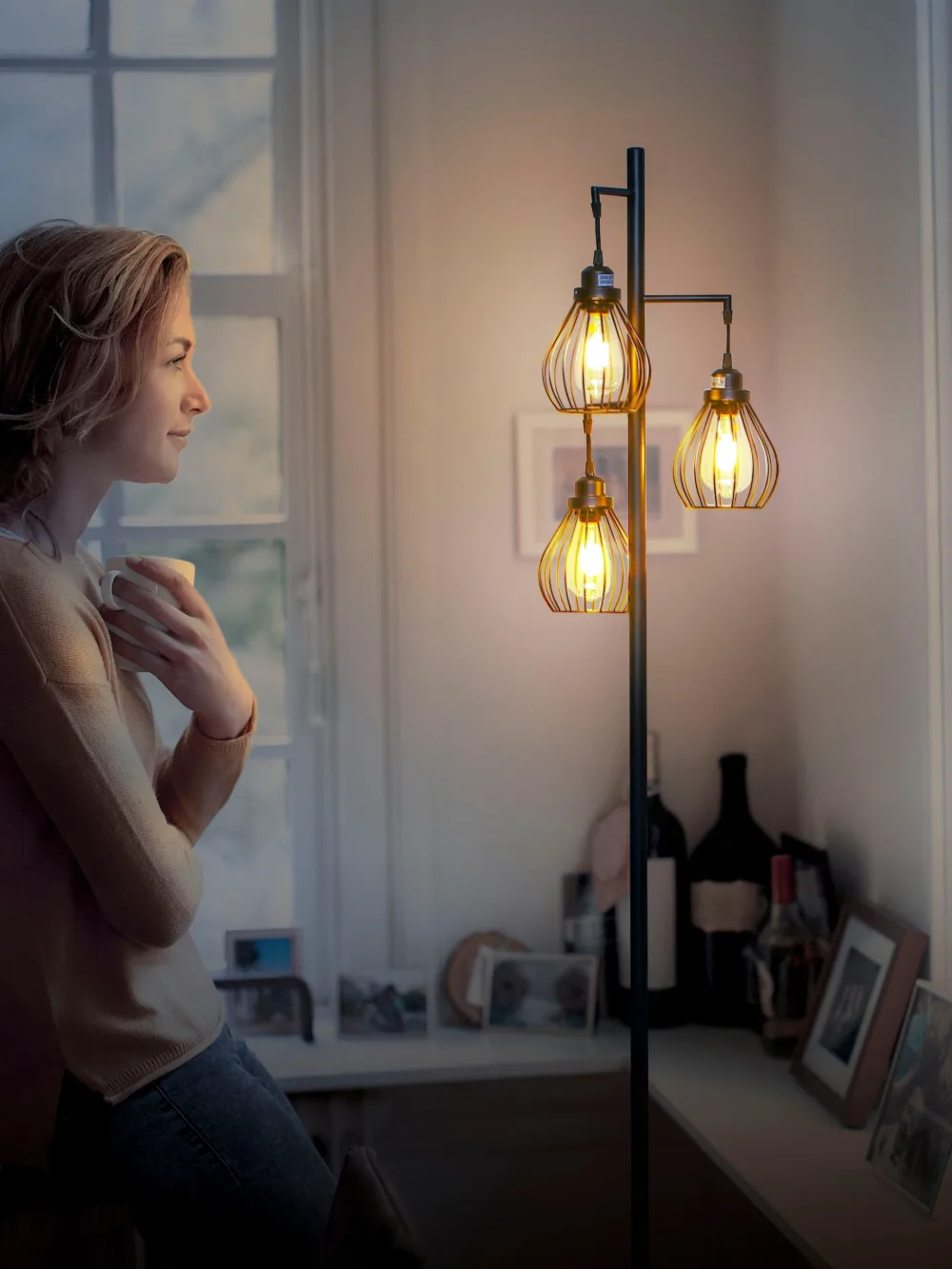 Teardrop Led Tree Floor Lamp With Metal Cage Shades - Penningtons