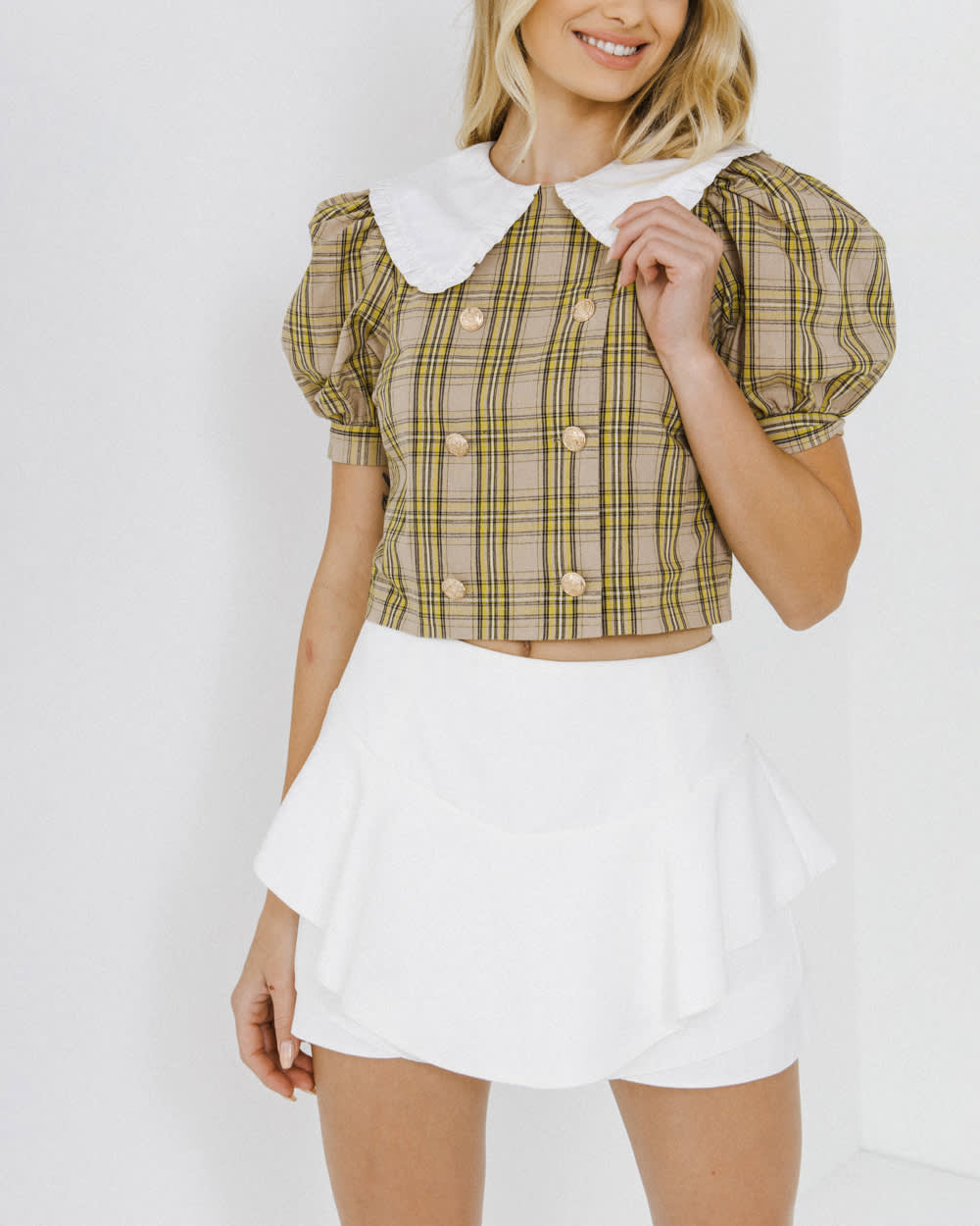 English Factory- Oversized Collar Check Top - Penningtons