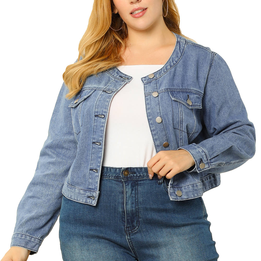 Agnes Orinda - Button Down Collarless Crop Denim Jackets - Penningtons