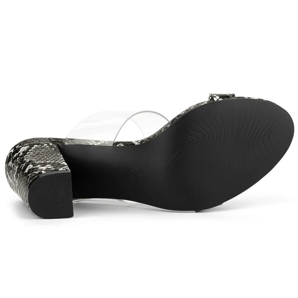 Allegra K - Snake Print Block Heel Clear Slide Sandals - Penningtons