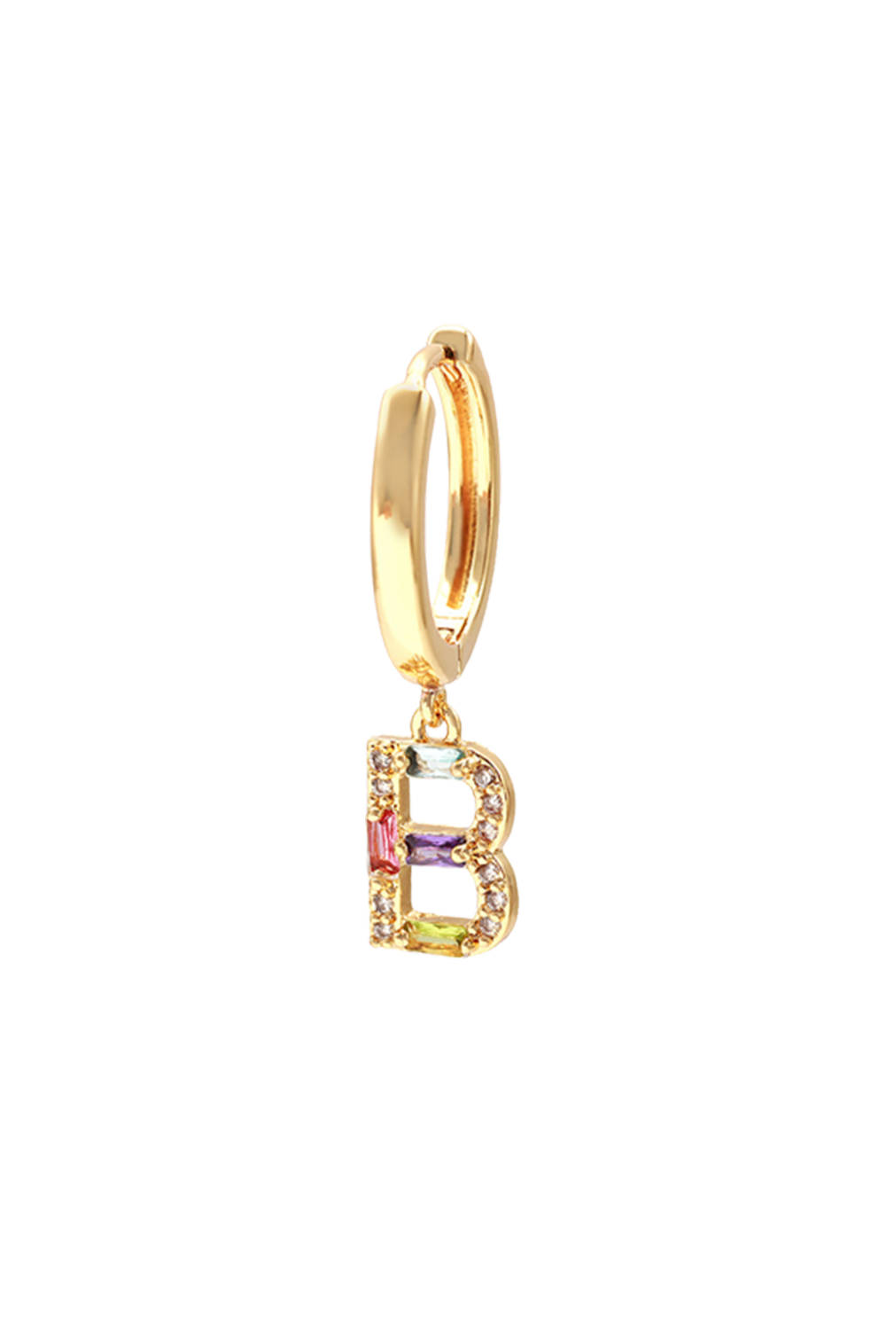 Classicharms-Single Pavé Initial Charm Drop Huggie Hoop Earring-Letter ...