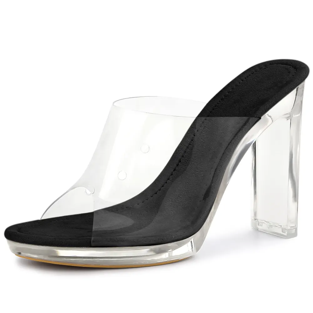 Allegra K - Block Heels Clear Platform Slides Sandals - Penningtons