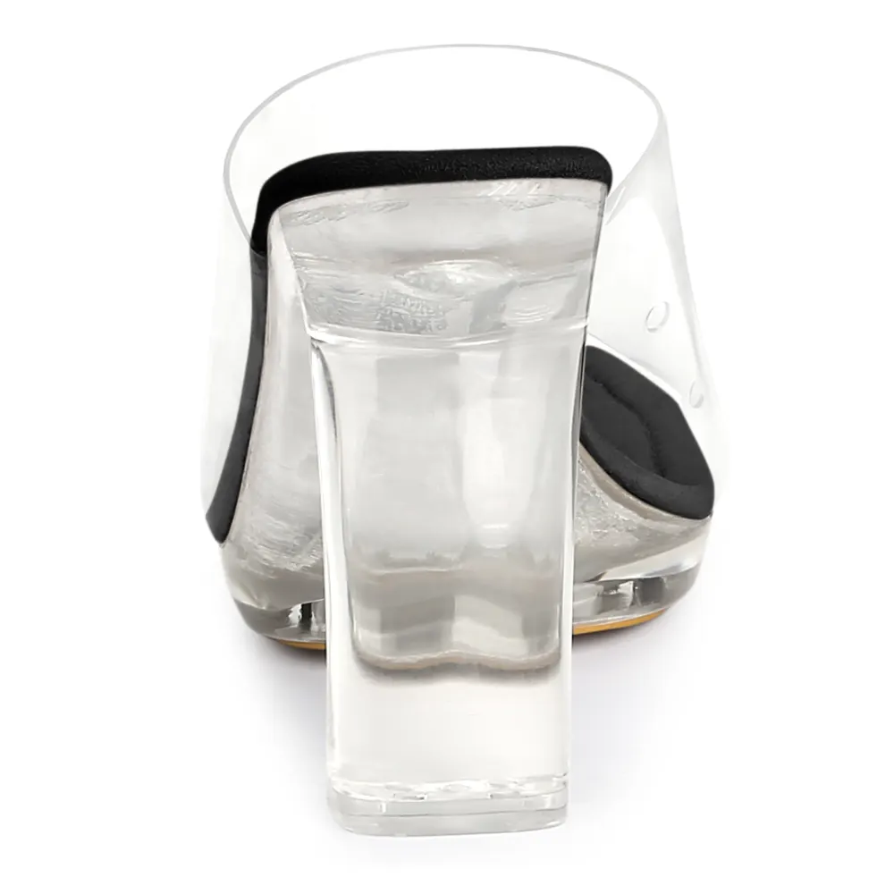 Allegra K - Block Heels Clear Platform Slides Sandals - Penningtons