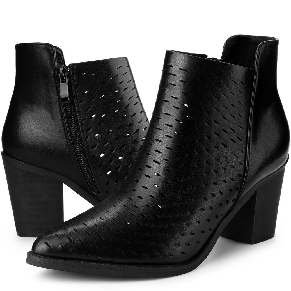 Allegra K Low Heels Cut Out Western Ankle Boots Penningtons