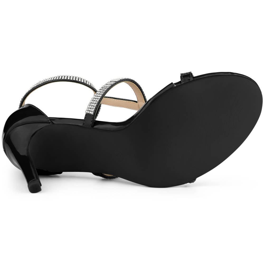 Allegra K- strass cheville bracelet Stiletto talon haut noir sandales ...