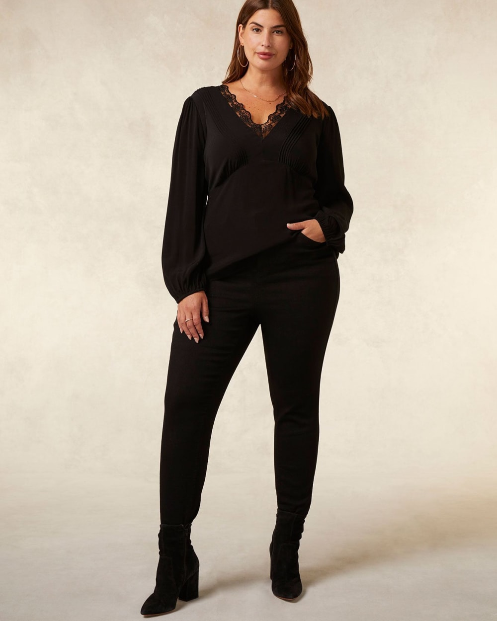 Woven Blouse with Lace Neckline - Addition Elle | Penningtons