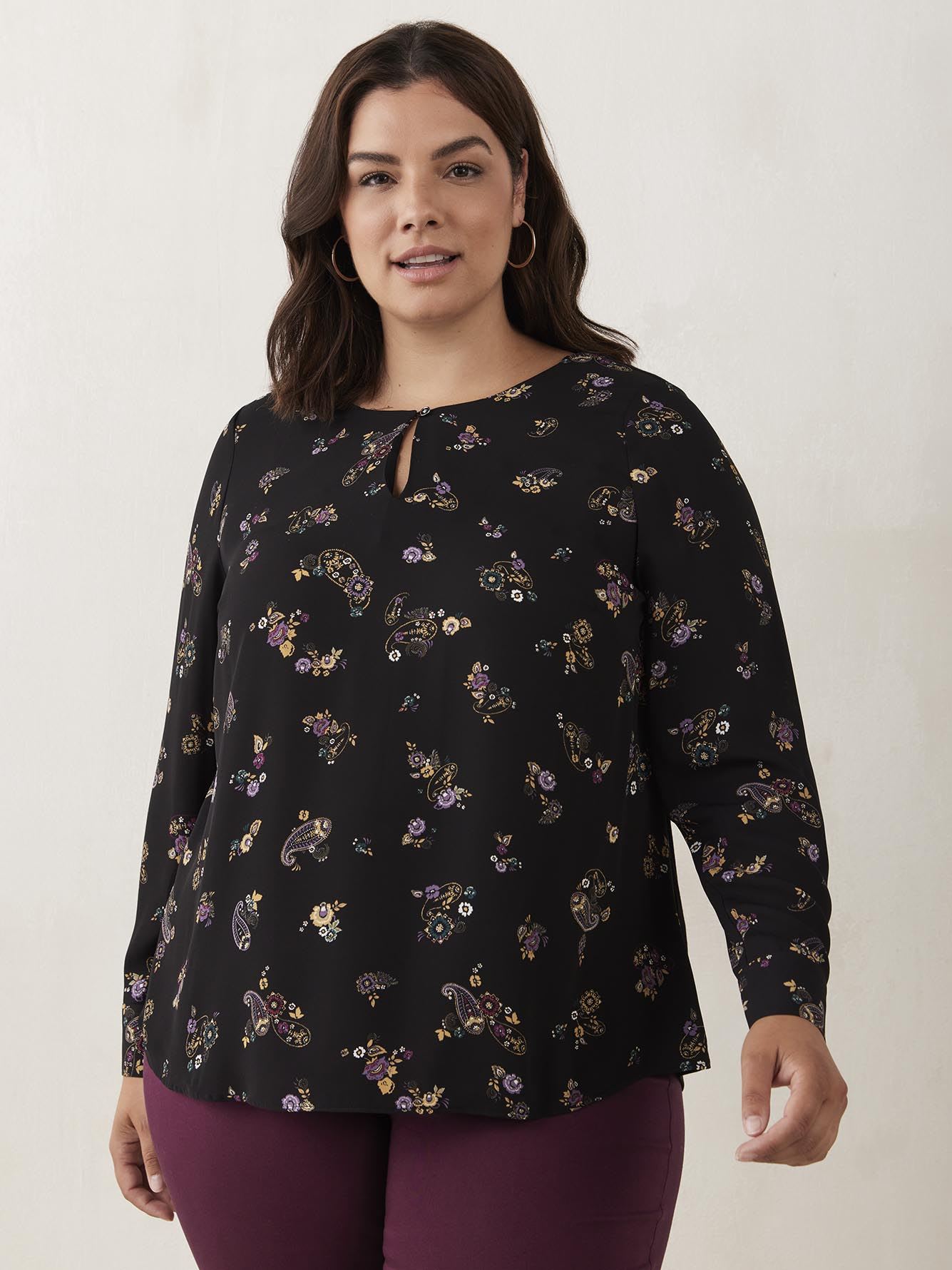 Responsible, Printed Mixed Media Crew-Neck Blouse | Penningtons