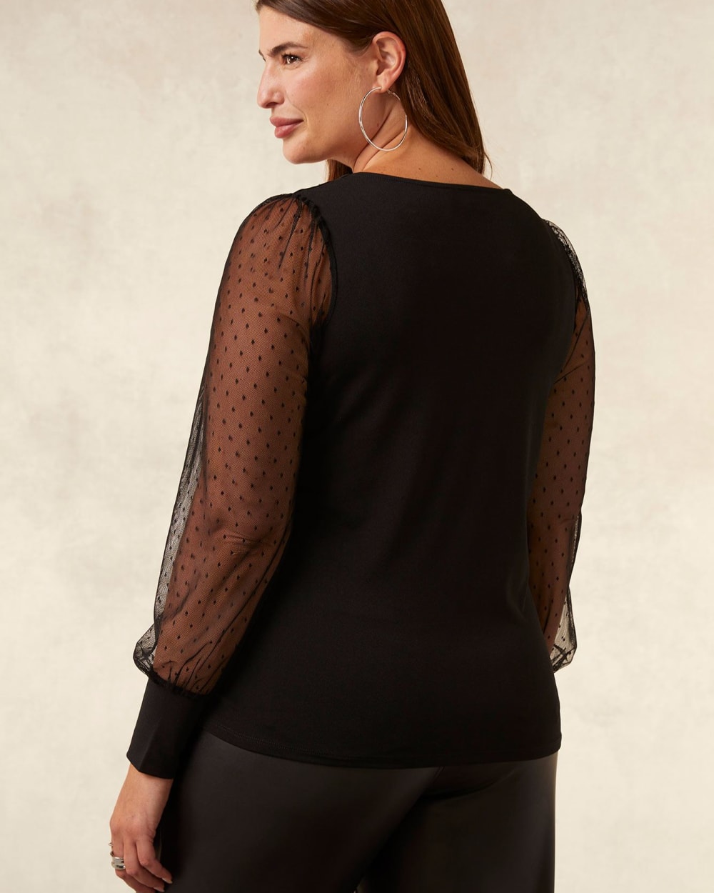 V-Neck Top with Long Mesh Sleeves - Addition Elle | Penningtons