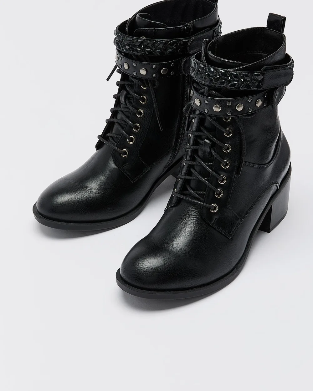 Extra-Wide Width, Black Block-Heeled Combat Bootie | Penningtons