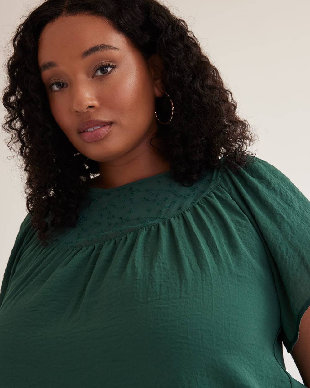 Flowy Flutter-Sleeve Blouse with Lace Neckline | Penningtons