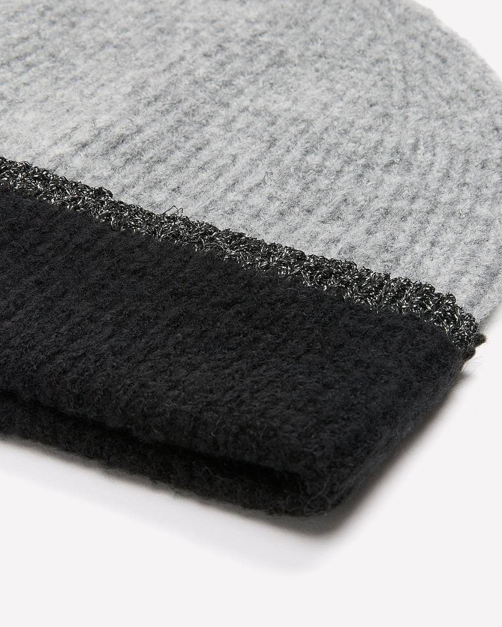 Grey & Black Knit Cuff Beanie with Metallic Tipping | Penningtons