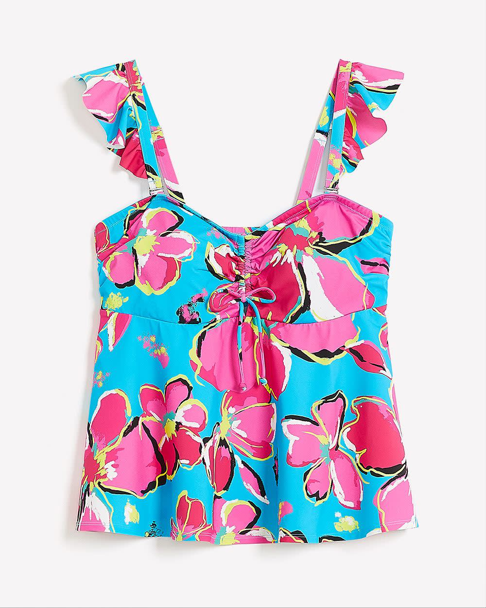 Floral Bandeau Tankini Top with Ruffle Straps | Penningtons