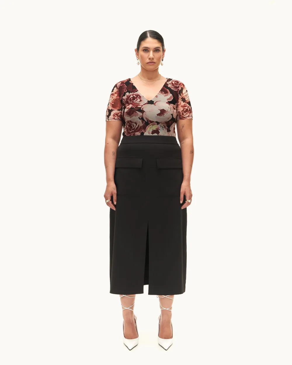 Jupe cargo mi-longue noire - Addition Elle | Penningtons