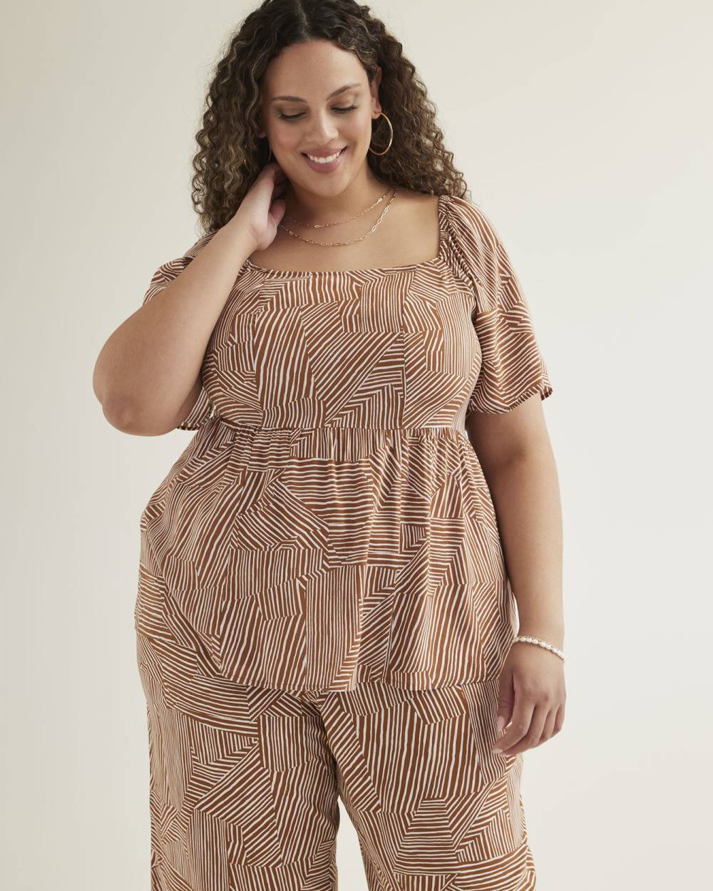 Printed Square Neck Blouse with Flutter Sleeves | Penningtons