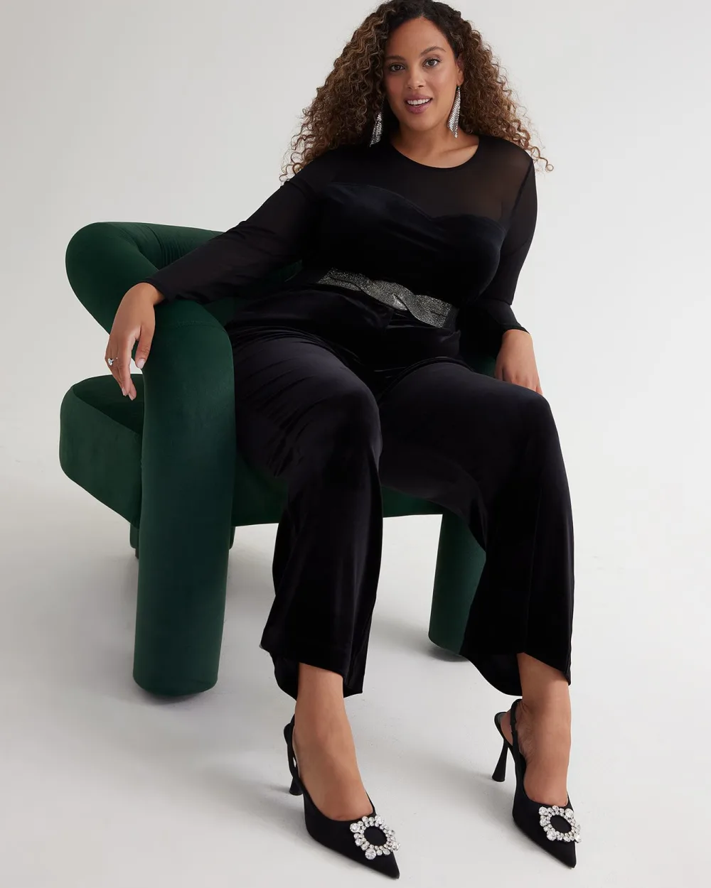 Black Mesh and Velvet Knit Top | Penningtons