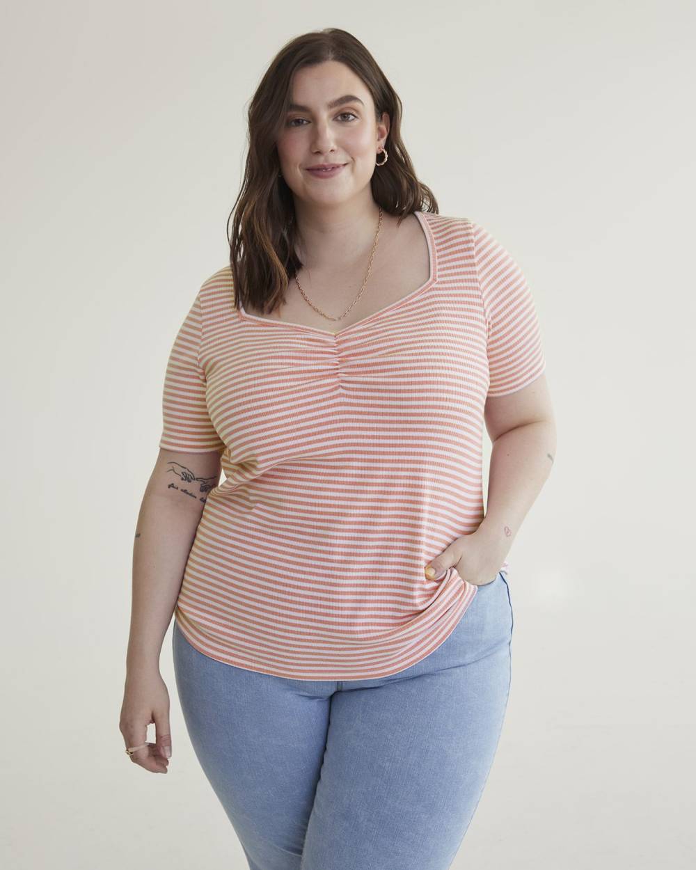 Rib Knit Top with Sweetheart Neckline | Penningtons