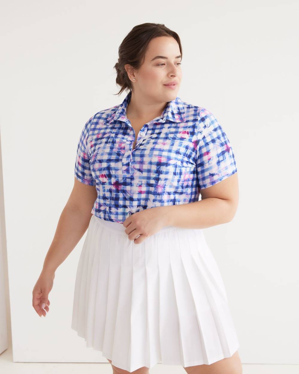 Gingham-Print Short-Sleeve Polo - Active Zone | Penningtons