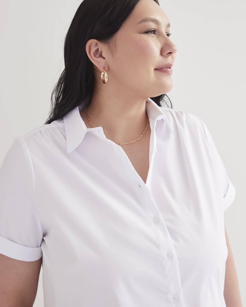 White Short-Sleeve Buttoned Down Tunic | Penningtons