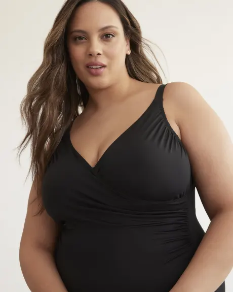 Black Wrap V-Neck One-Piece Swimsuit | Penningtons