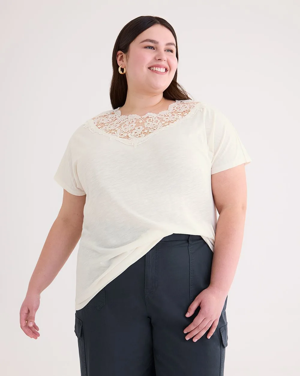 Knit Top with Crochet Lace Insert | Penningtons