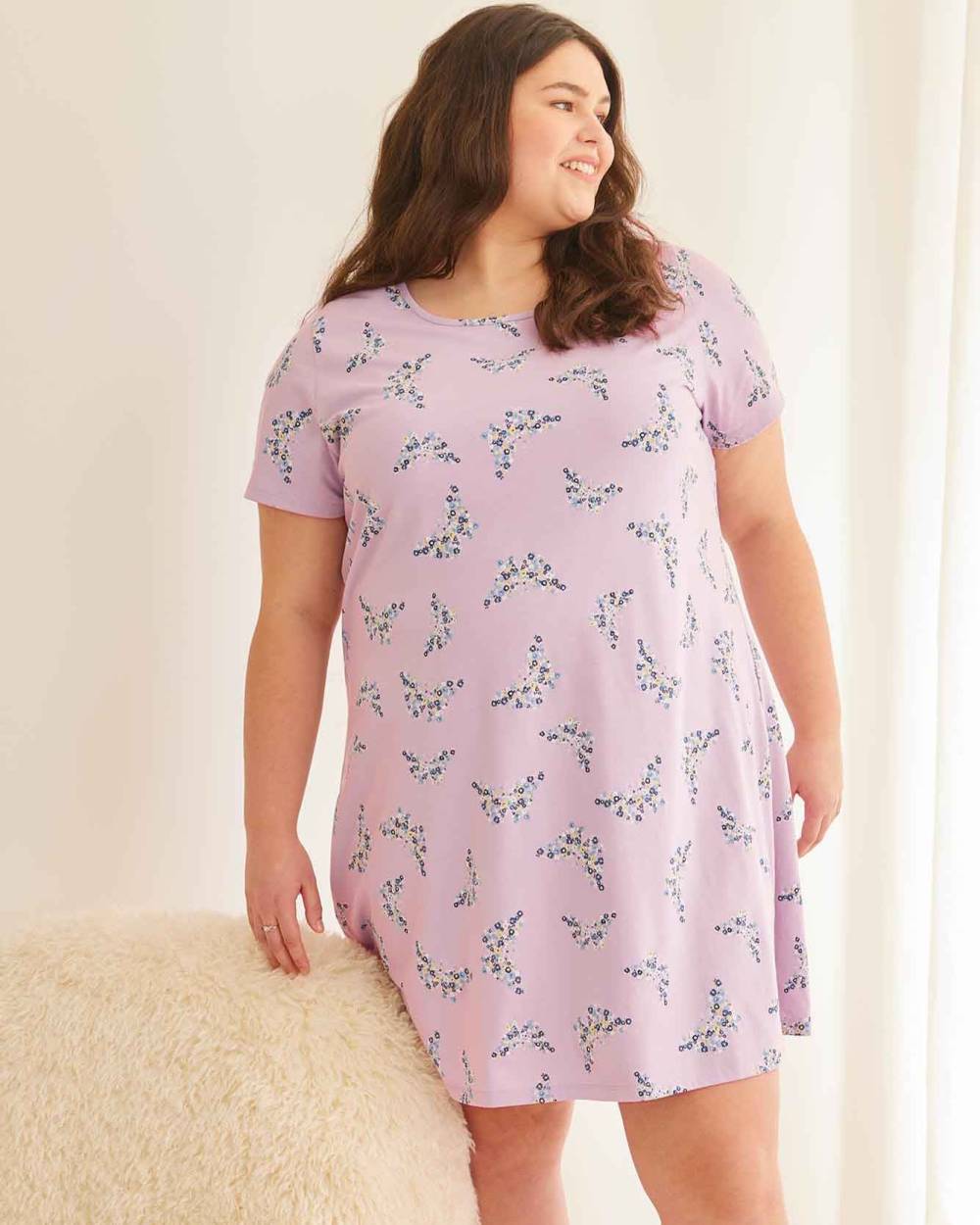 Short Sleepshirt with Placement Butterfly Print - ti Voglio | Penningtons