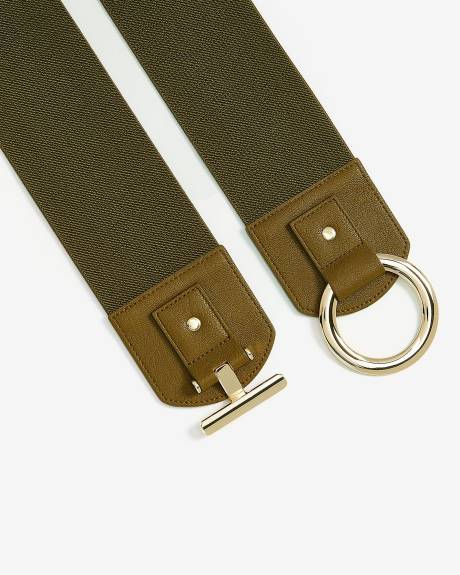 Elastic Waist Belt with Faux Leather Tab | Penningtons