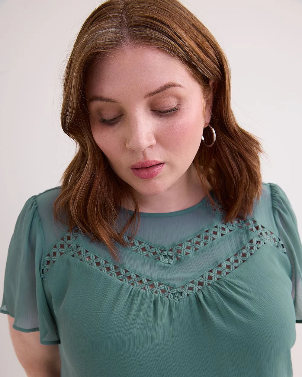 Crew-Neck Blouse with Lace Details | Penningtons